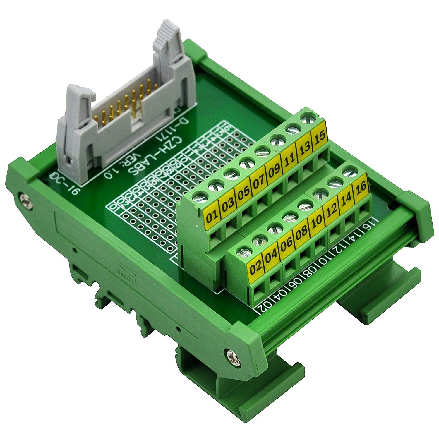 CZH-LABS DIN Rail Mount IDC-16 Male Header Connector Breakout Board ...