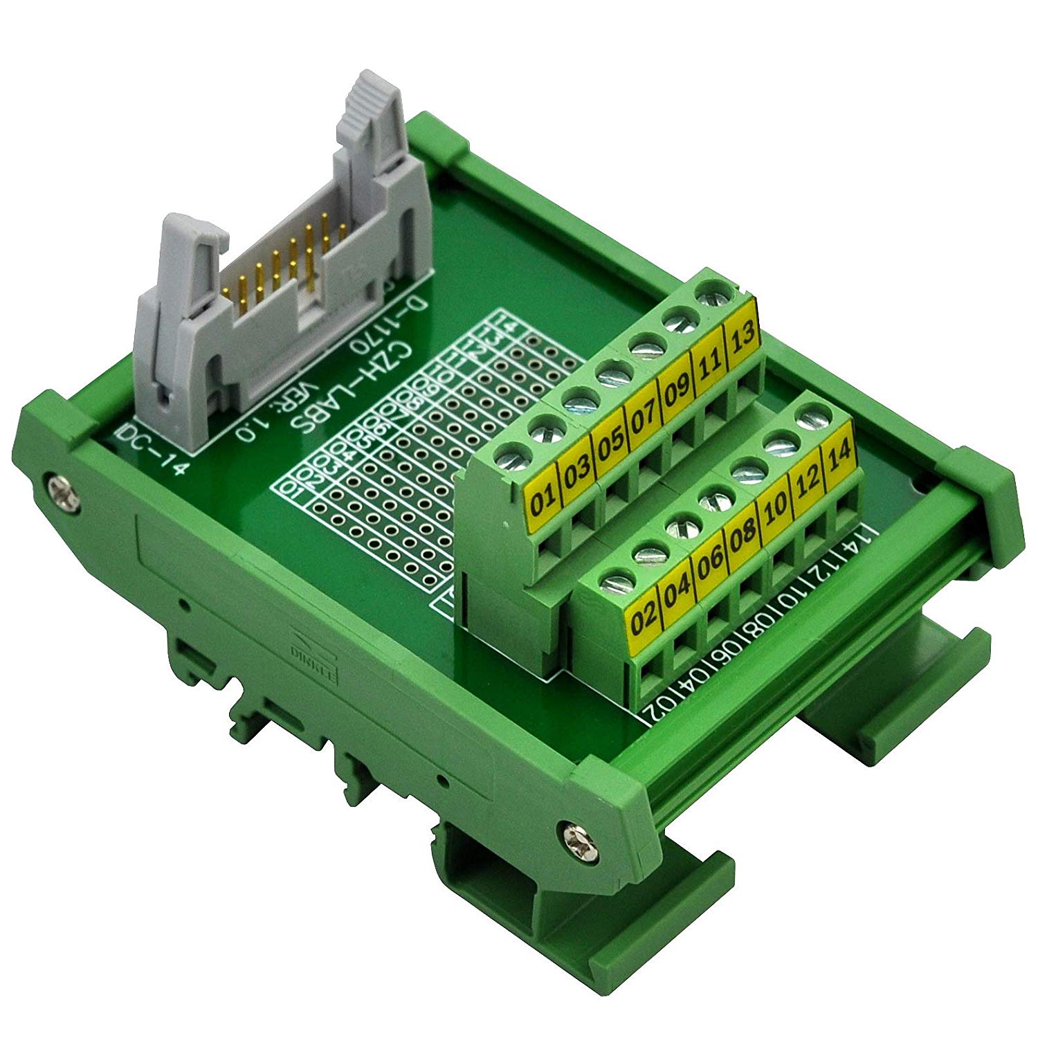CZH-LABS DIN Rail Mount IDC-14 Male Header Connector Breakout Board ...
