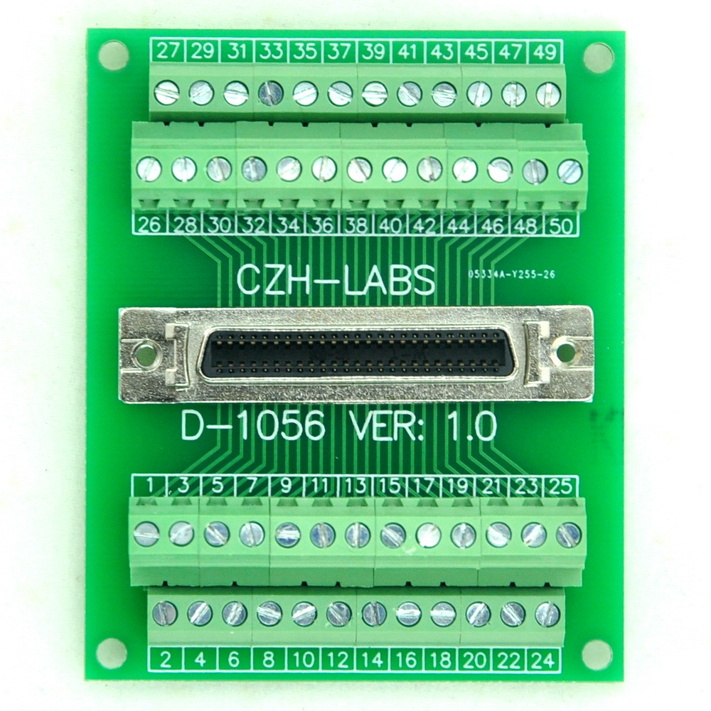 CZH-LABS 50-pin 0.05" Mini D Ribbon/MDR Female Breakout Board, SCSI ...