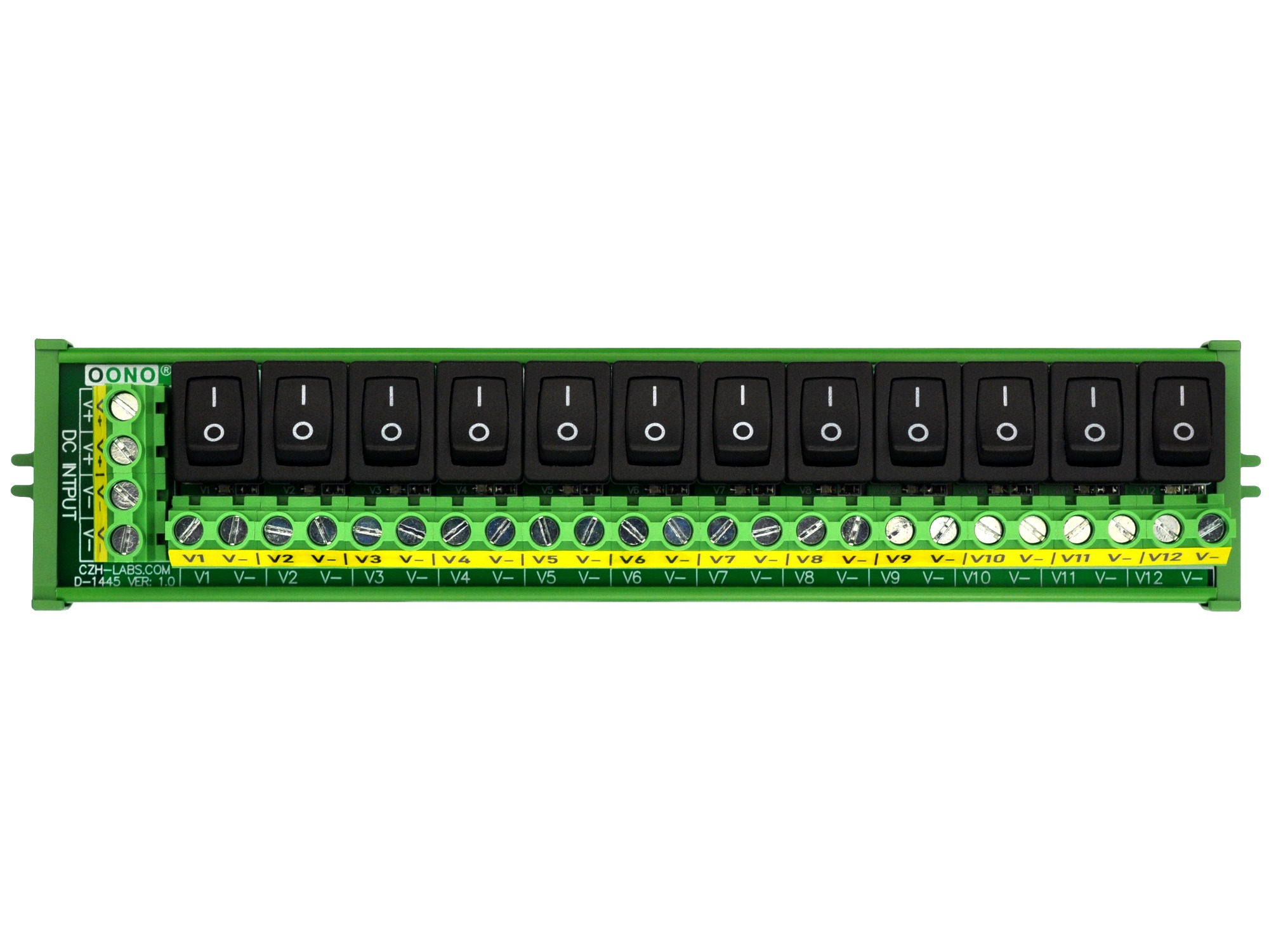Screw Mount 12 Position Rocker Switch DC Power Distribution Strip Module
