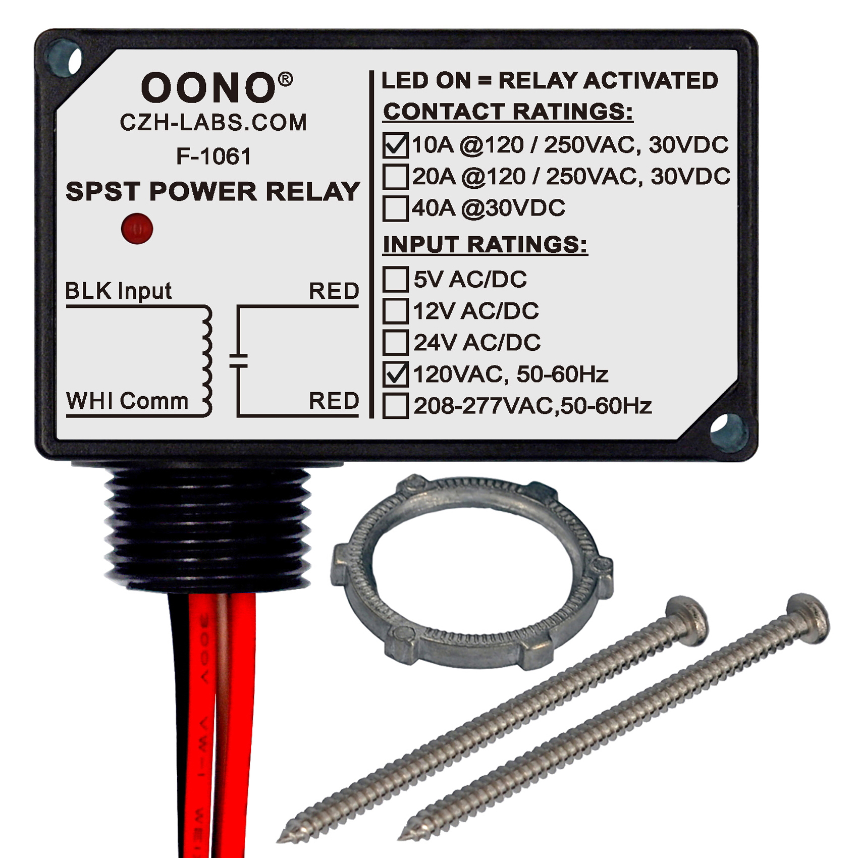 AC 120V SPST Power Relay Module, 10Amp 250Vac/30Vdc, Plastic Enclosure ...