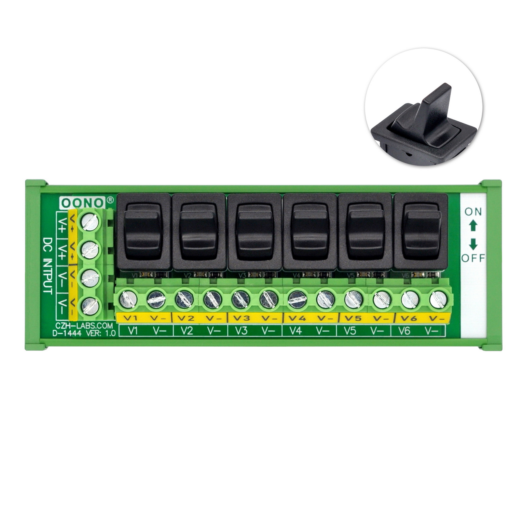 DIN Rail Mount 6 Channel Paddle Rocker Switch DC Power Distribution ...