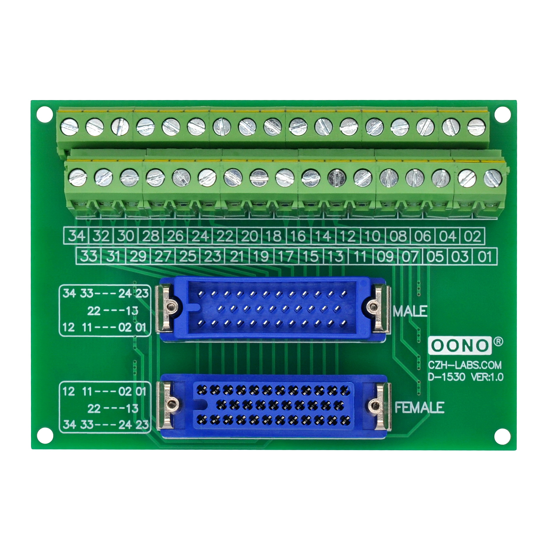 MR34 Male-Female Breakout Board Terminal Block Interface Module, MR ...