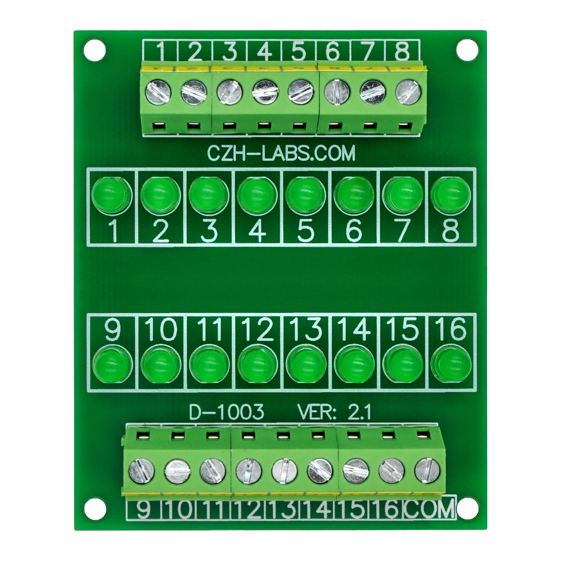 16 LEDs Indicator Light Board, Green, Support 5~50VDC Common Positive ...