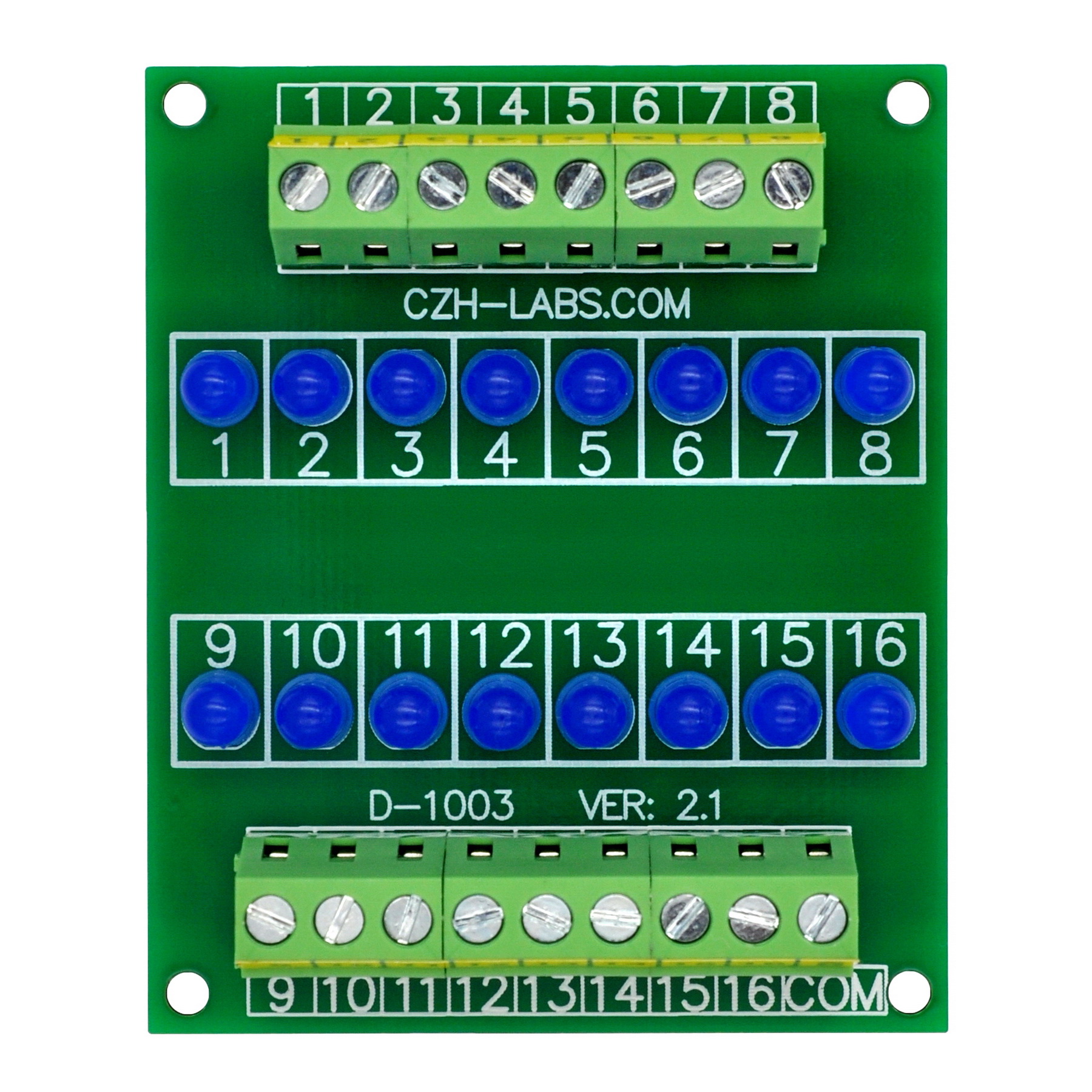 16 LEDs Indicator Light Board, Blue, Support 5~50VDC Common Positive ...